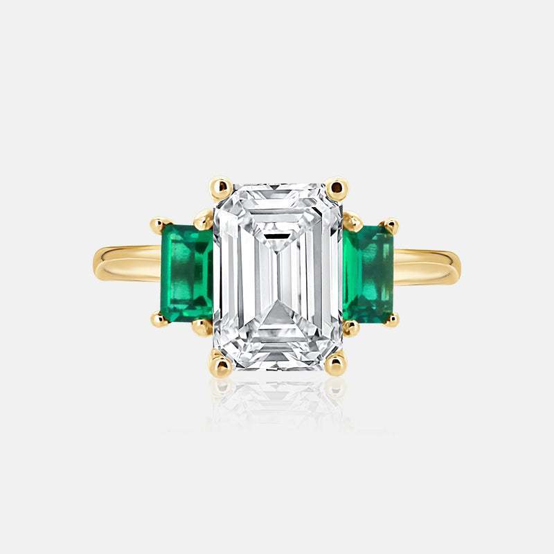 Atlanta: Emerald & Diamond Three-Stone Ring in 14K Yellow Gold – Masina ...