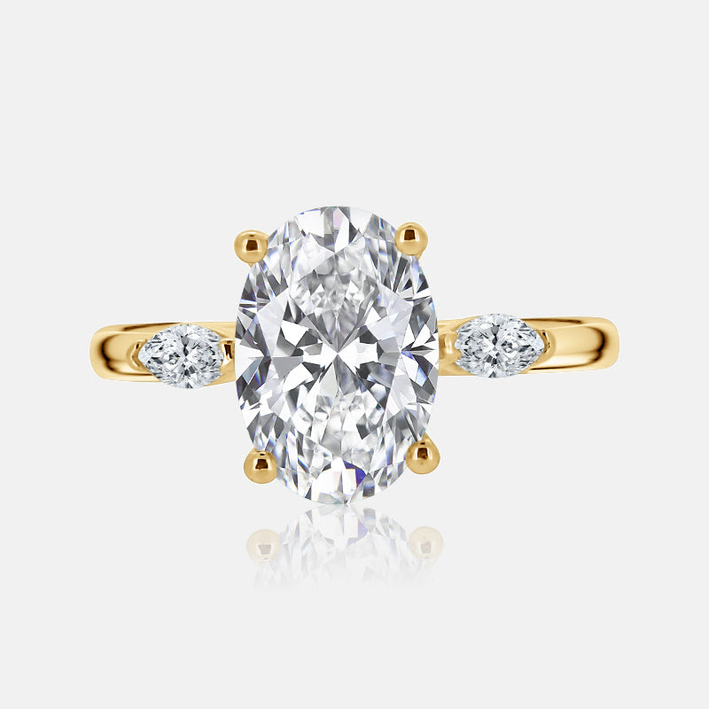 3ct Oval and Marquise Three-Stone Engagement Ring | 14K Yellow Gold ...